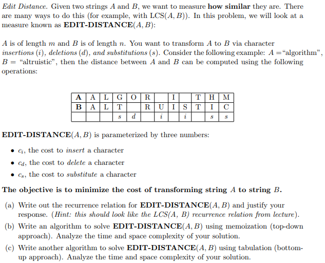 Solved: Edit Distance. Given Two Strings A And B, We Want ... | Chegg.com