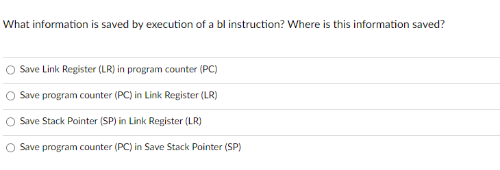 Solved What information is saved by execution of a bl | Chegg.com