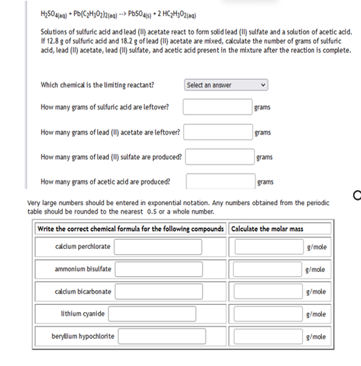 Solved H2SO4(aa)+Pb2C2H3O2)2(aq)…PbSO4( s)+2HC2H3O2(aq) | Chegg.com
