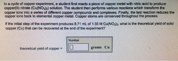Solved In a cycle of copper experiment, a student first | Chegg.com