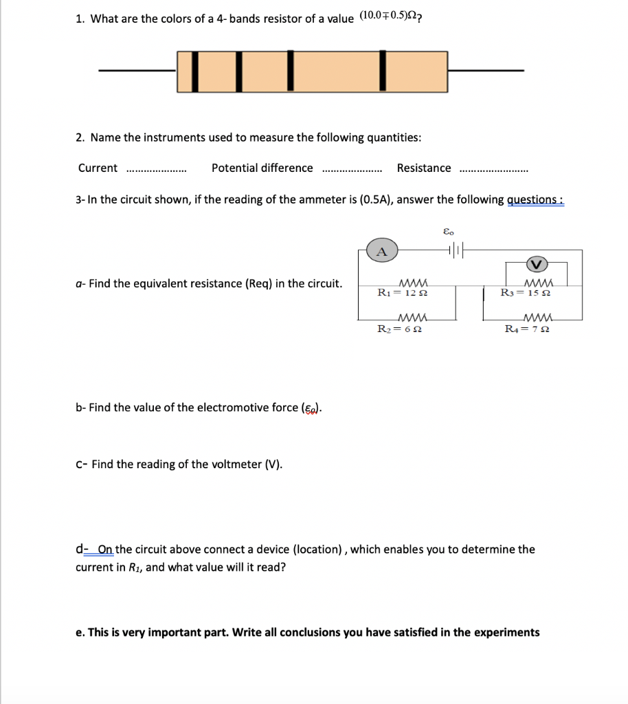 Solved 1. What are the colors of a 4-bands resistor of a | Chegg.com