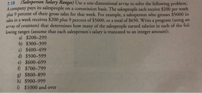 Solved (Salesperson Salary Ranges) Use a one-dimensional | Chegg.com