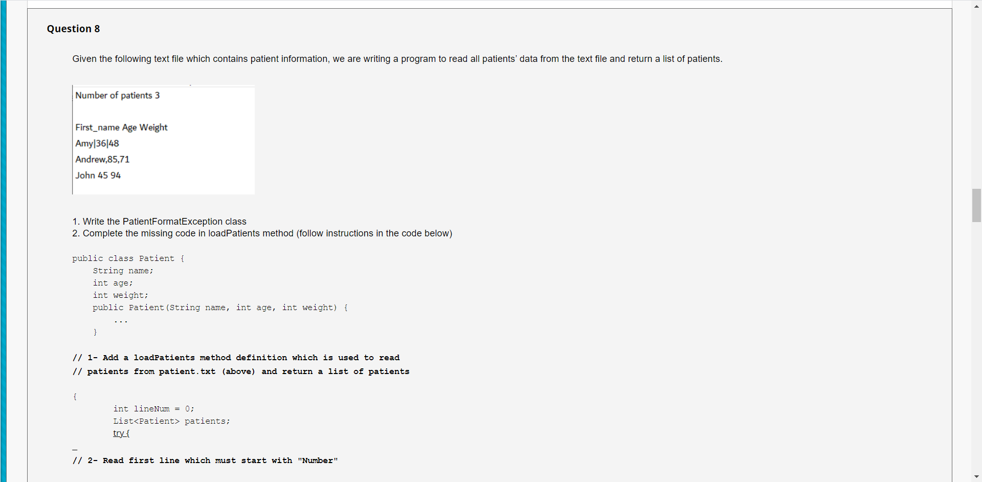Solved Question 8 Given the following text file which | Chegg.com