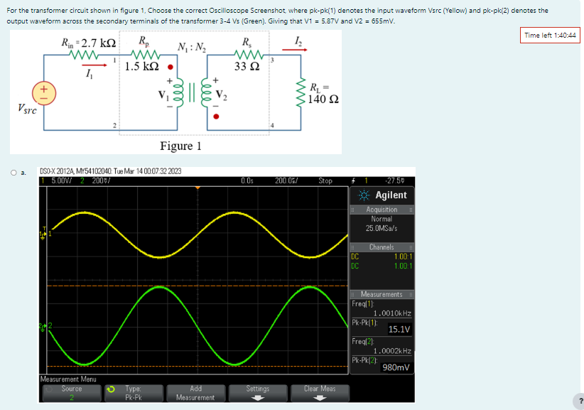 Solved For the transformer circuit shown in figure 1, Choose | Chegg.com