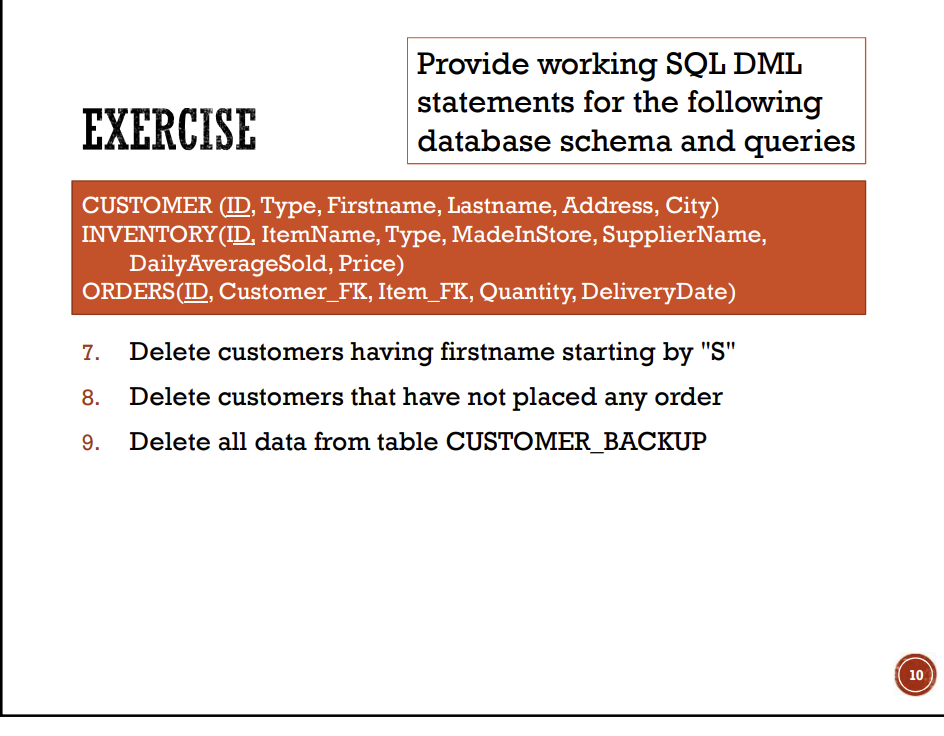 Solved Provide working SQL DML statements for the following | Chegg.com