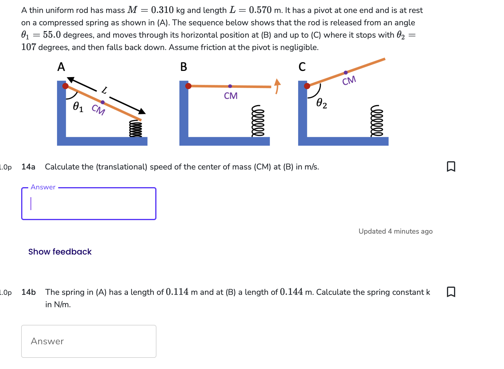 Solved A thin uniform rod has mass M=0.310 kg and length | Chegg.com