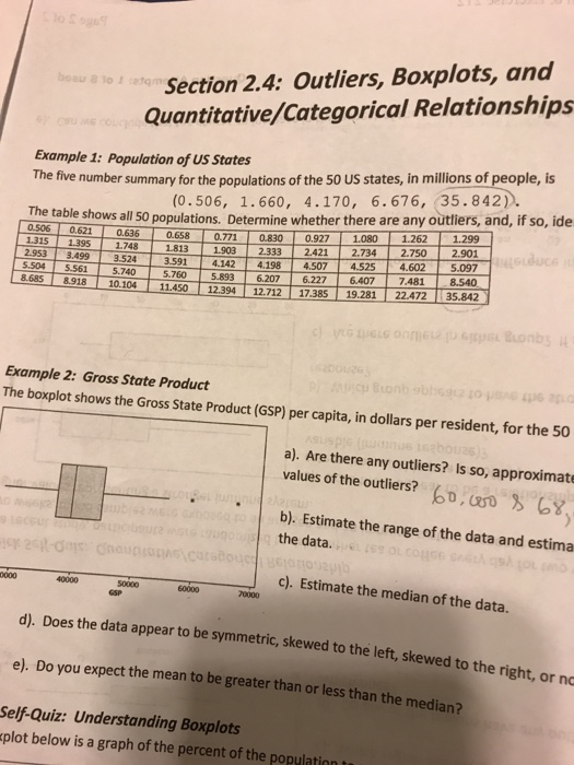 Solved Section 2.4: Outliers, Boxplots, and | Chegg.com