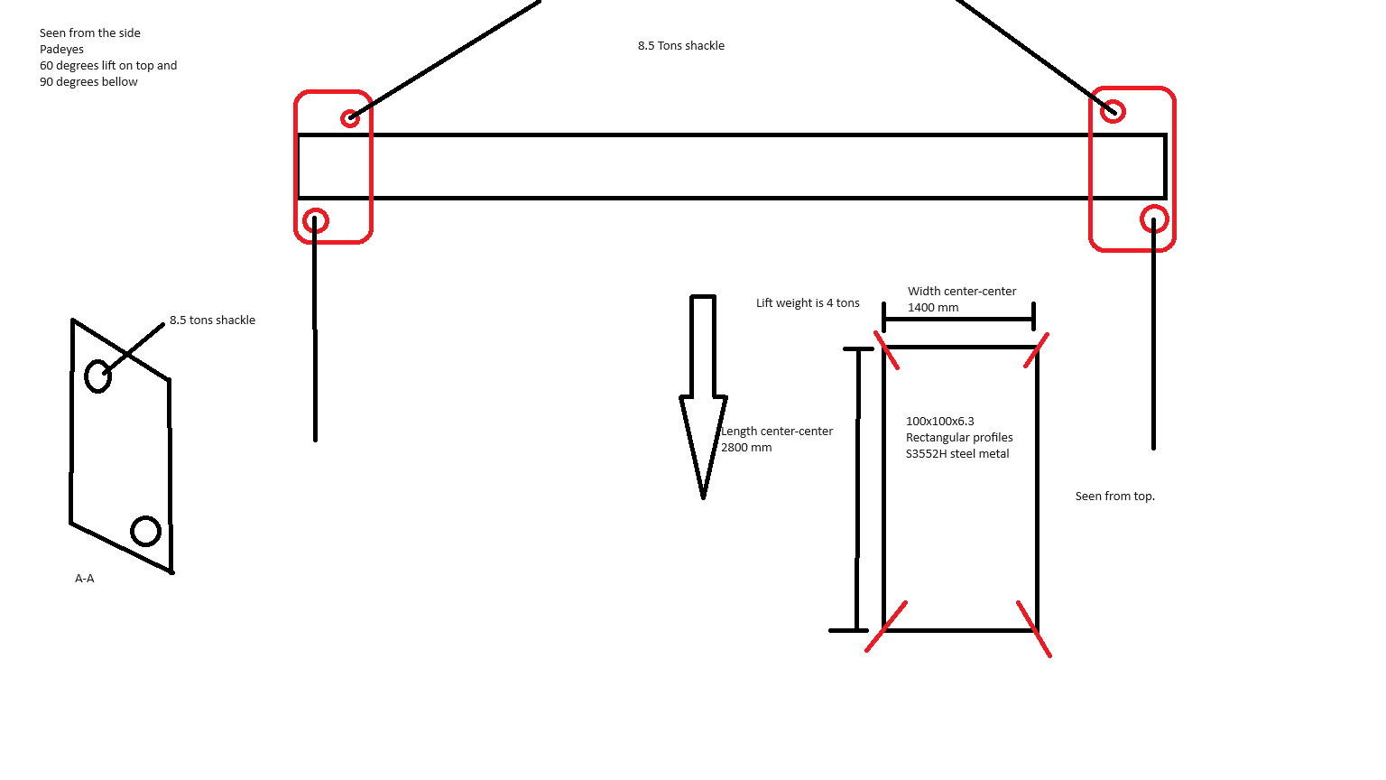 Solved How to calculate padeye dimensions for this 4 ﻿point | Chegg.com