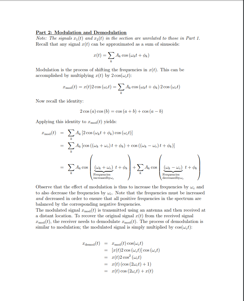 Part 2:Modulation and Demodulation Note: The signals | Chegg.com