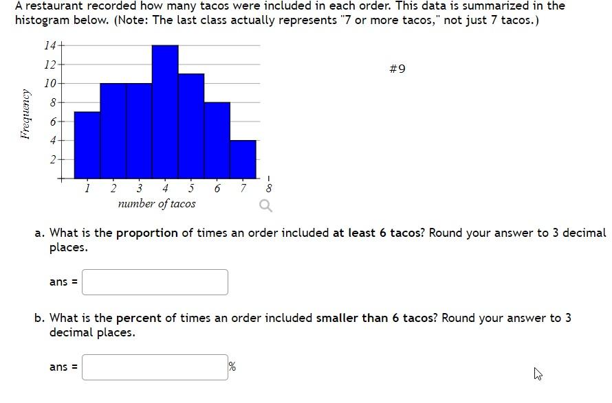 Solved A restaurant recorded how many tacos were included in | Chegg.com