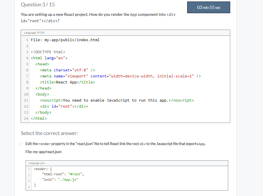 Solved Question 3/15 You are setting up a new React project. | Chegg.com