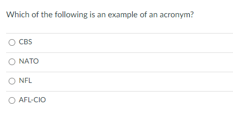 Solved Which of the following is an example of an acronym? | Chegg.com