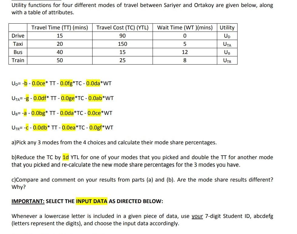 Solved Utility functions for four different modes of travel | Chegg.com