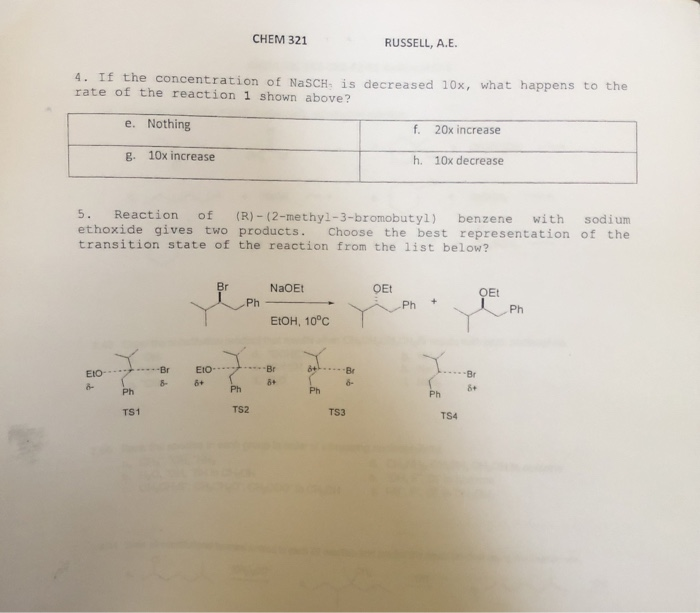 Solved CHEM 321 SN2-SN1 In-class Assignment 2 Russell, A.E. | Chegg.com