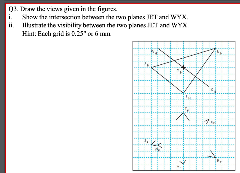Solved Q3. Draw the views given in the figures, i. Show the | Chegg.com