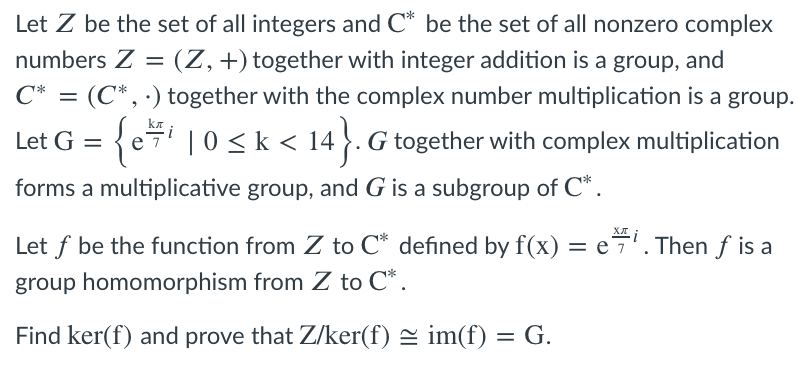 Solved Let Z be the set of all integers and C* be the set of | Chegg.com