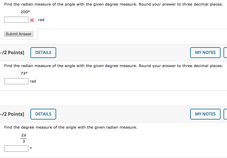 Solved Find the radian measure of the angle with the given | Chegg.com