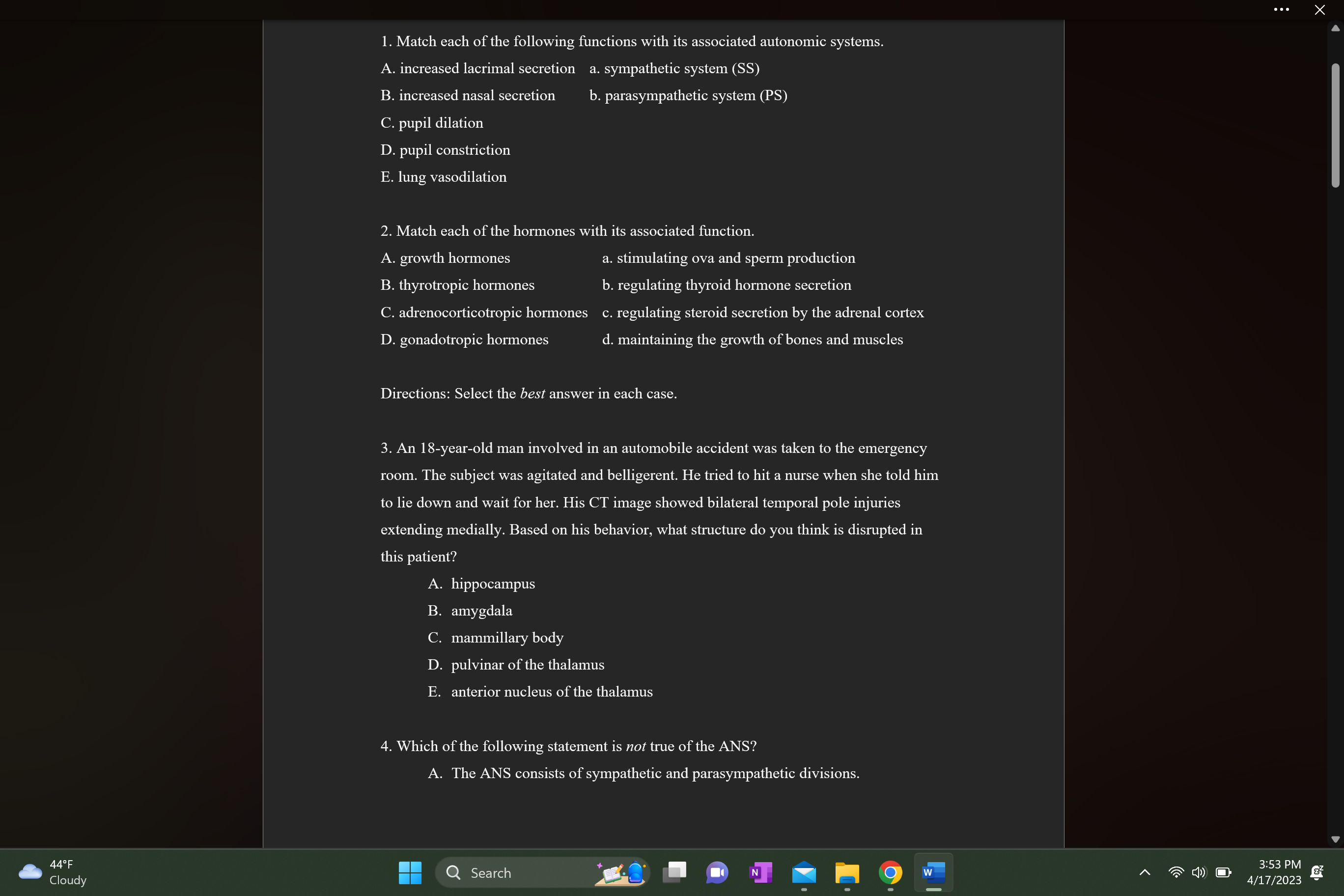 Solved 1. Match each of the following functions with its | Chegg.com
