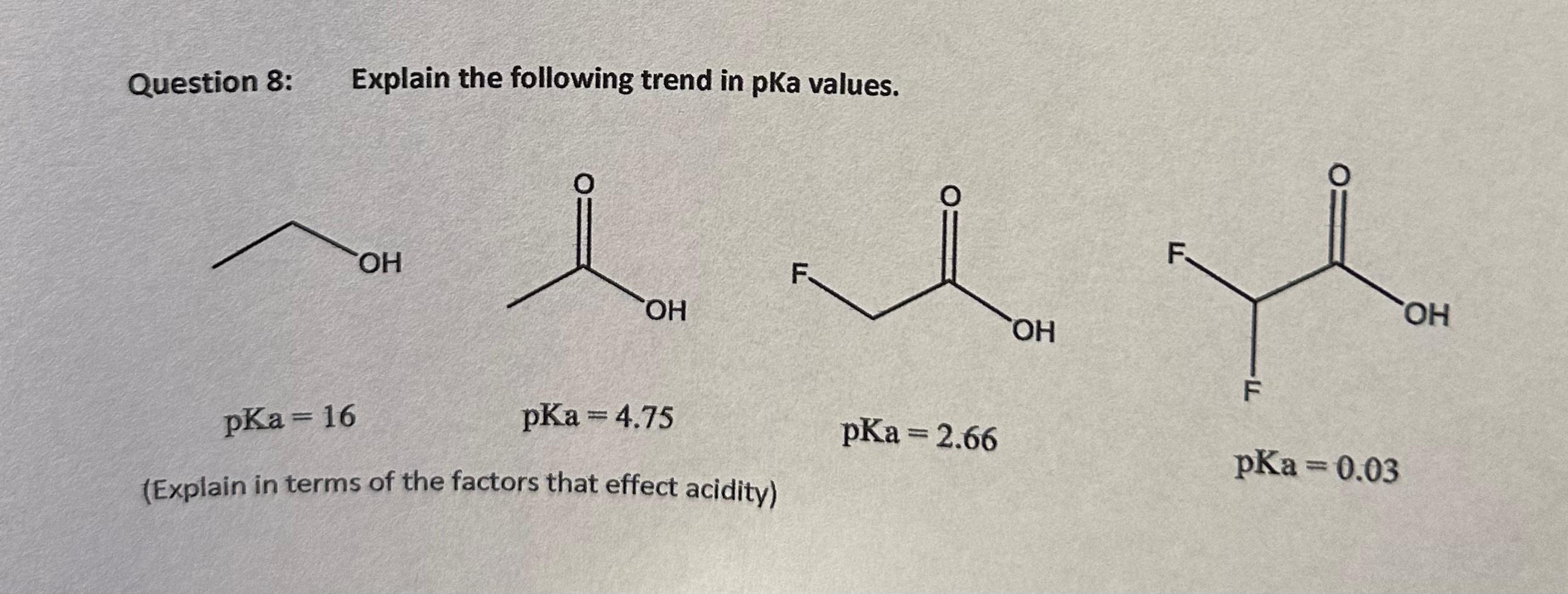 Solved Question 8: Explain the following trend in pKa | Chegg.com