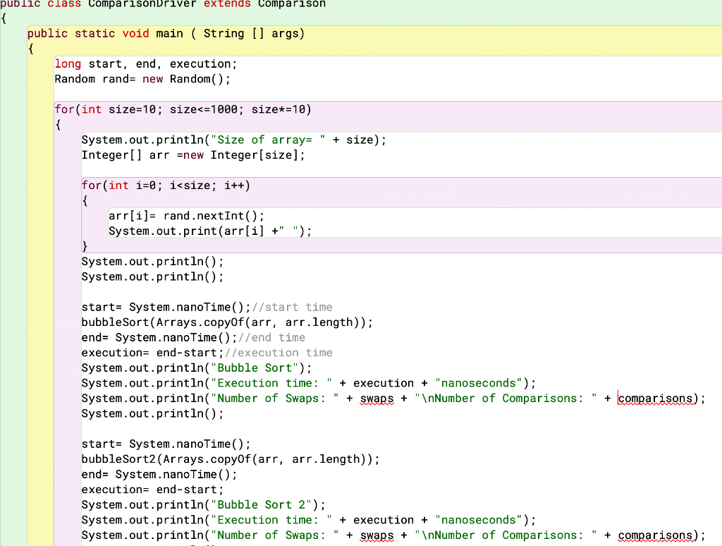 Solved java- Modify the shellSort, bubbleSort, and | Chegg.com