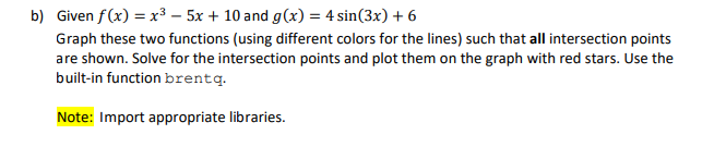 Solved b) Given f(x)=x3−5x+10 and g(x)=4sin(3x)+6 Graph | Chegg.com