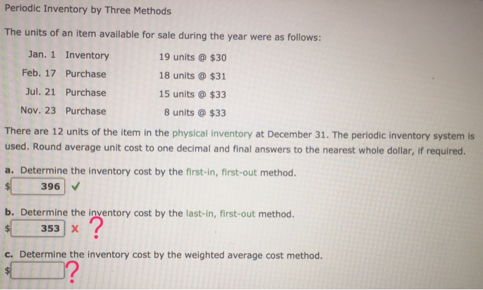 Solved Periodic Inventory by Three Methods The units of an | Chegg.com