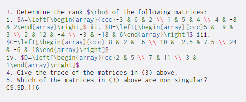 Solved 3. Determine the rank $\rho$ of the following | Chegg.com