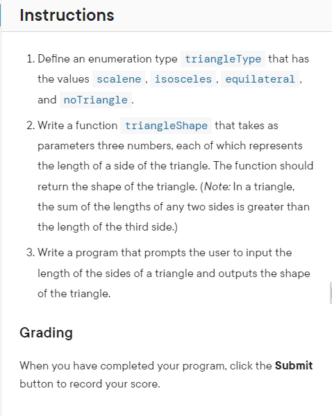 Solved Instructions 1. Define an enumeration type triangle | Chegg.com