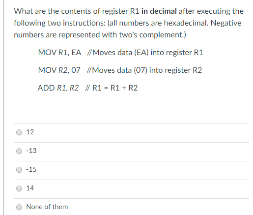 Solved What are the contents of register R1 in decimal after | Chegg.com