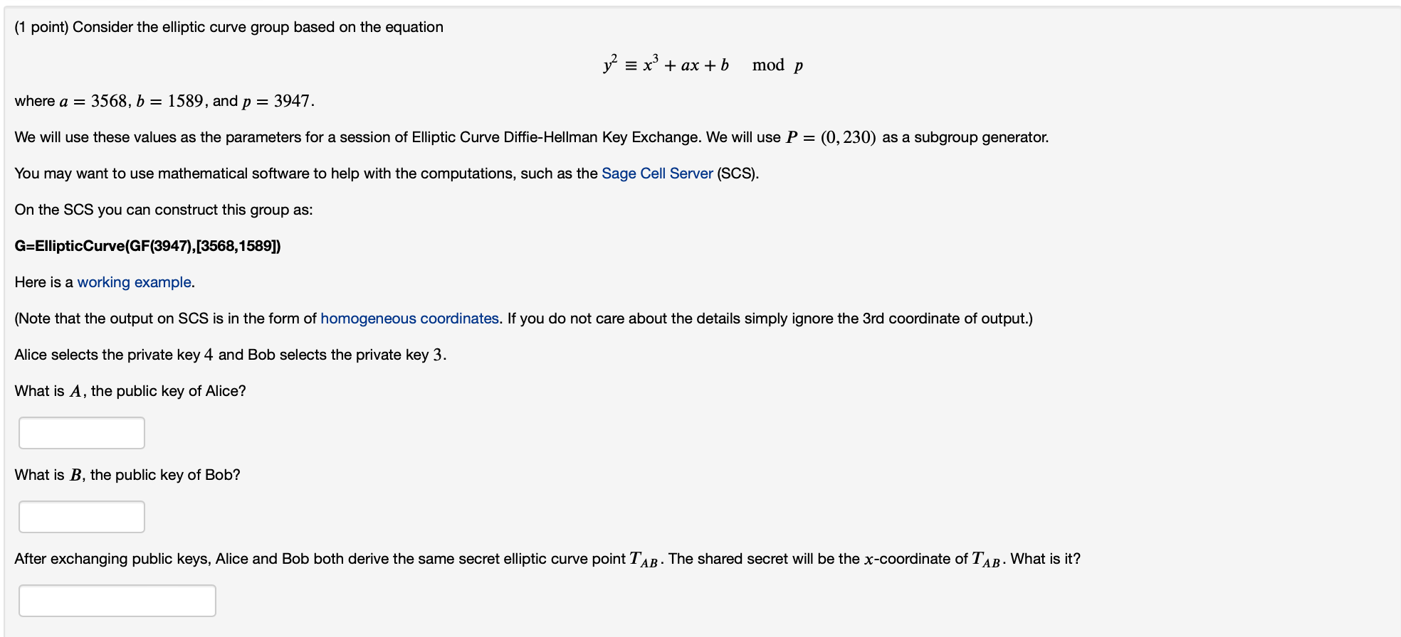 Solved (1 ﻿point) ﻿Consider the elliptic curve group based | Chegg.com