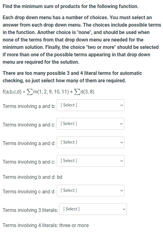 Solved Find the minimum sum of products for the following | Chegg.com