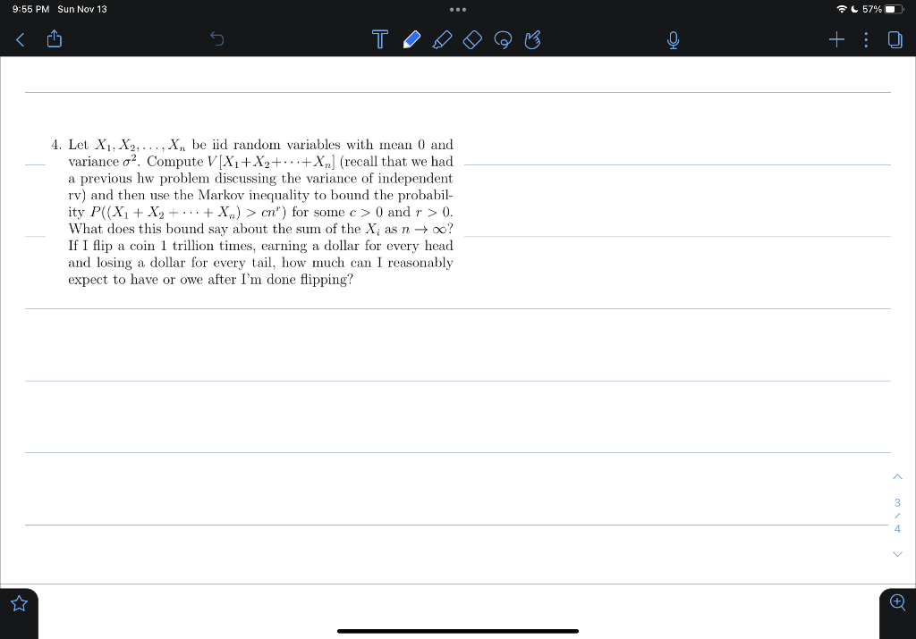 4. Let X1,X2,…,Xn be iid random variables with mean 0 | Chegg.com