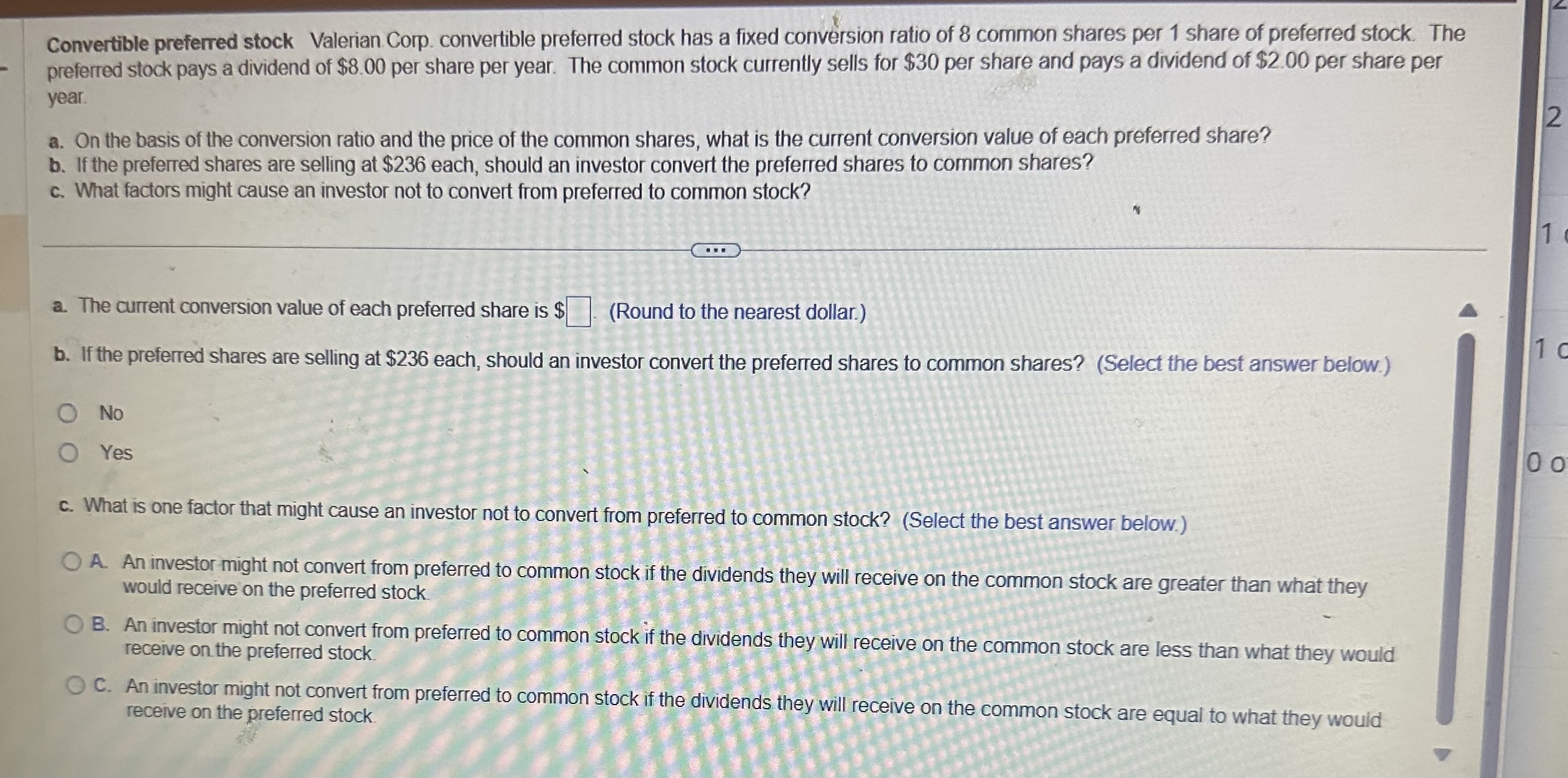 Solved Convertible preferred stock Valerian Corp. | Chegg.com