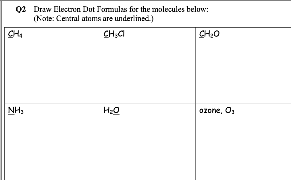 Solved Q2 Draw Electron Dot Formulas for the molecules | Chegg.com