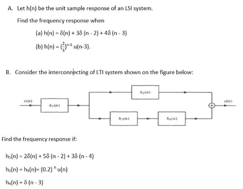 Solved A. Let h(n) be the unit sample response of an LSI | Chegg.com