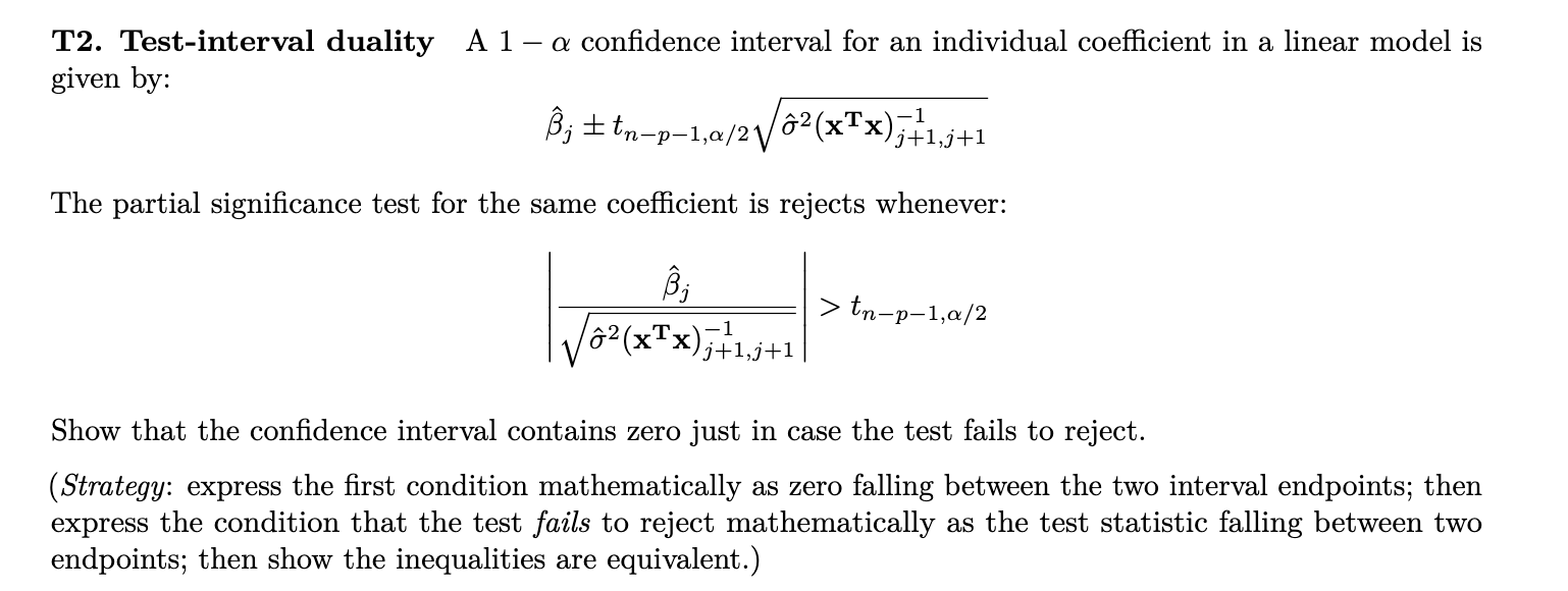 Solved T2. Test-interval duality A 1−α confidence interval | Chegg.com