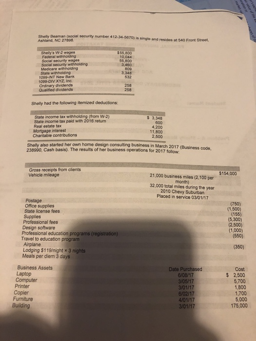 Solved Shelly Beaman (social security number 412-34-5870) is | Chegg.com