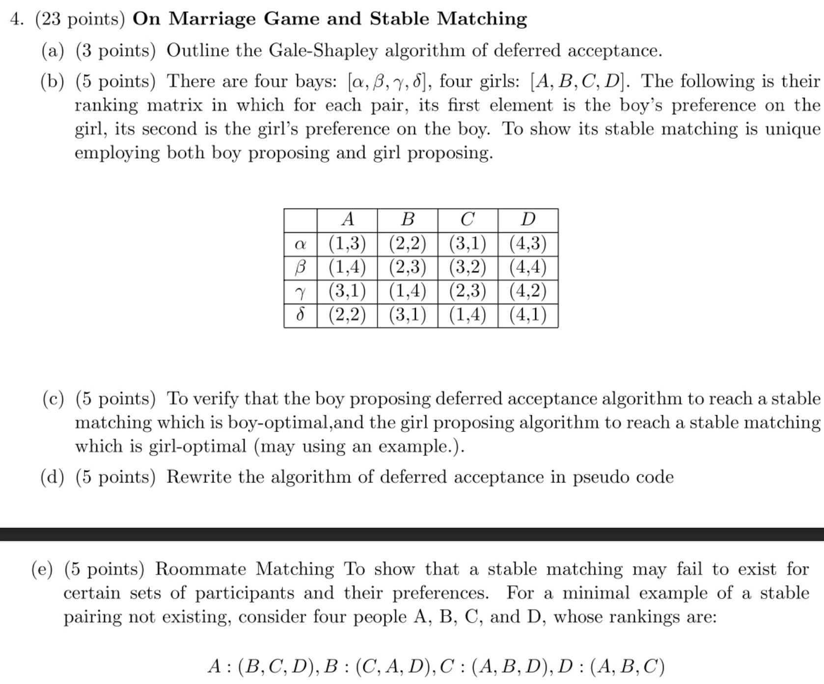 Solved (23 ﻿points) On ﻿Marriage Game and Stable | Chegg.com