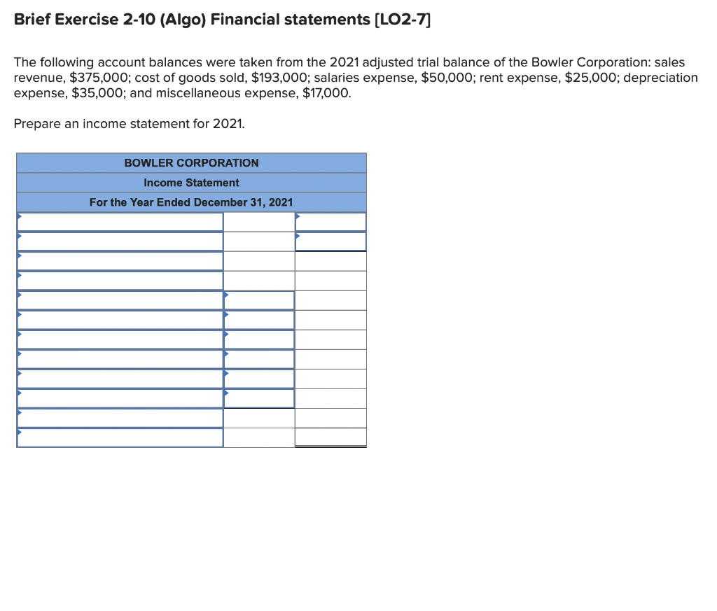 Solved Brief Exercise 2-10 (Algo) Financial statements | Chegg.com