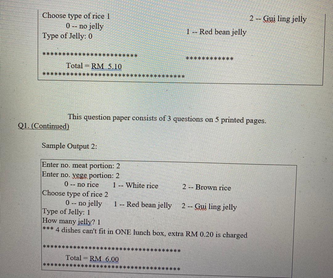 Solved Q1. Tasty Mix Rice stall would like to create a | Chegg.com