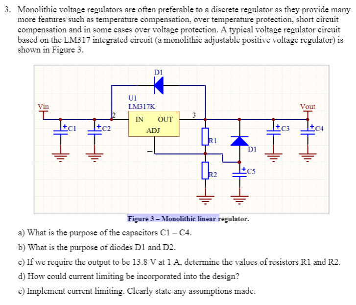 Solved 3. Monolithic voltage regulators are often preferable | Chegg.com