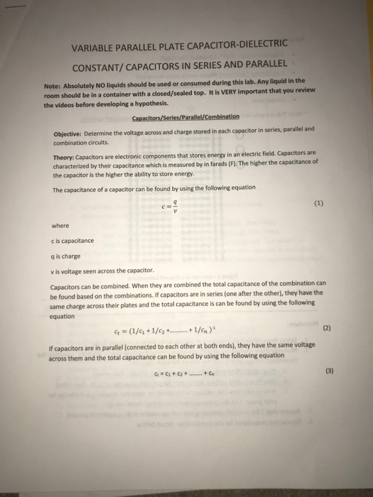 Solved VARIABLE PARALLEL PLATE CAPACITOR-DIELECTRIC | Chegg.com