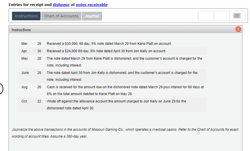 Solved Entries for receipt and dishonor of notes receivable | Chegg.com