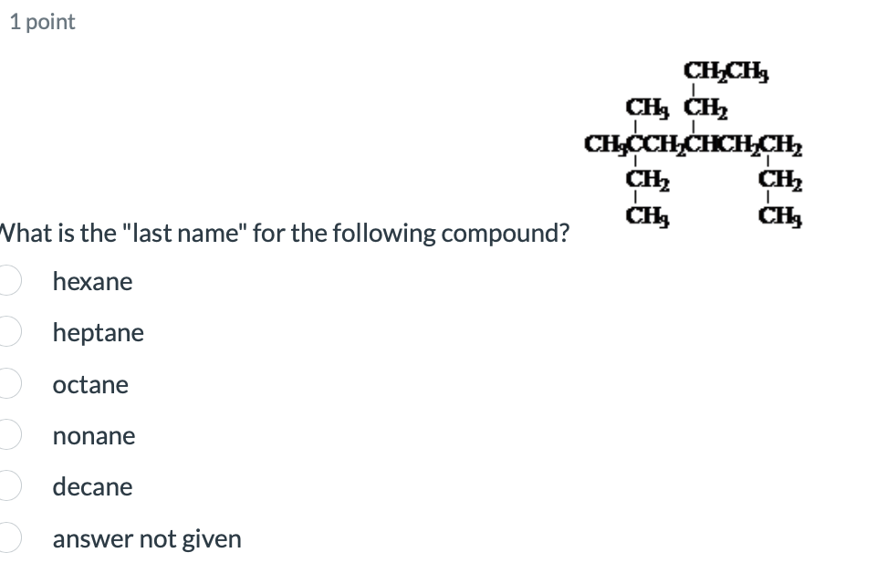 Solved 1 ﻿pointWhat is the "last name" for the following | Chegg.com
