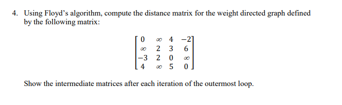 Solved Using Floyd's algorithm, compute the distance matrix | Chegg.com