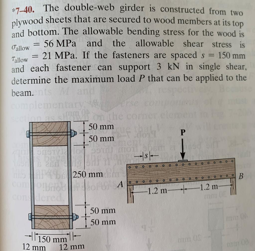 Solved = *7-40. The double-web girder is constructed from | Chegg.com