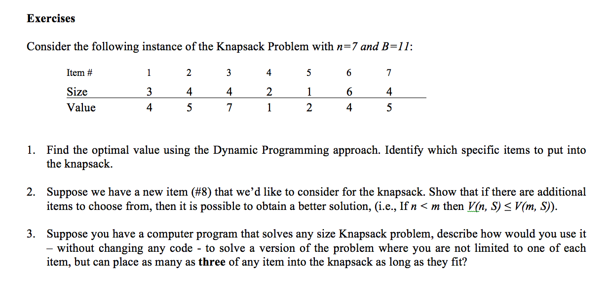 Solved Exercises Consider the following instance of the | Chegg.com