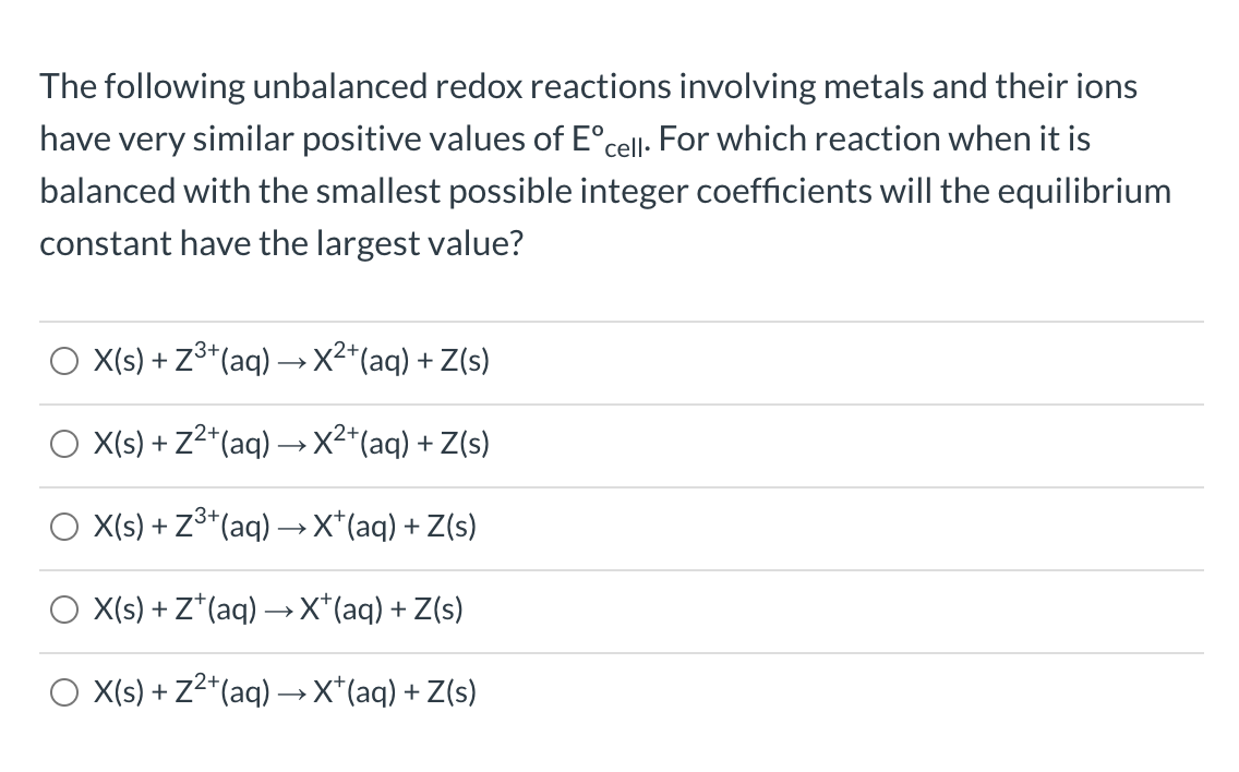 Solved The following unbalanced redox reactions involving | Chegg.com