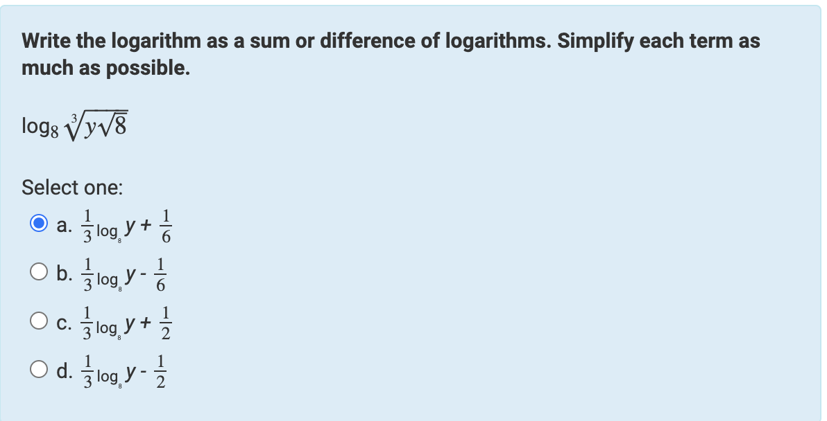 Solved Write the logarithm as a sum or difference of | Chegg.com