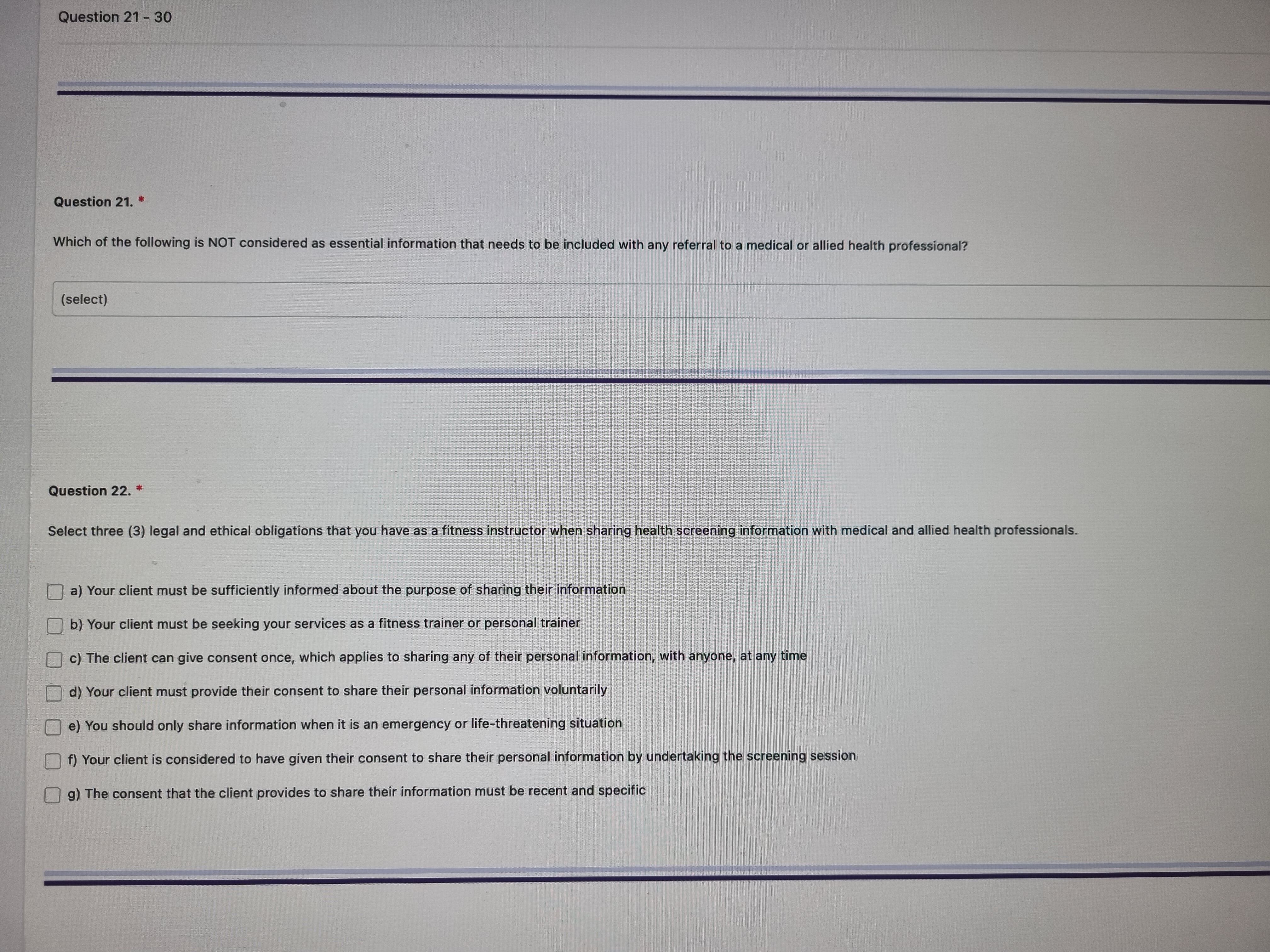 Solved Question 21. This is a Certificate III in Fitness | Chegg.com